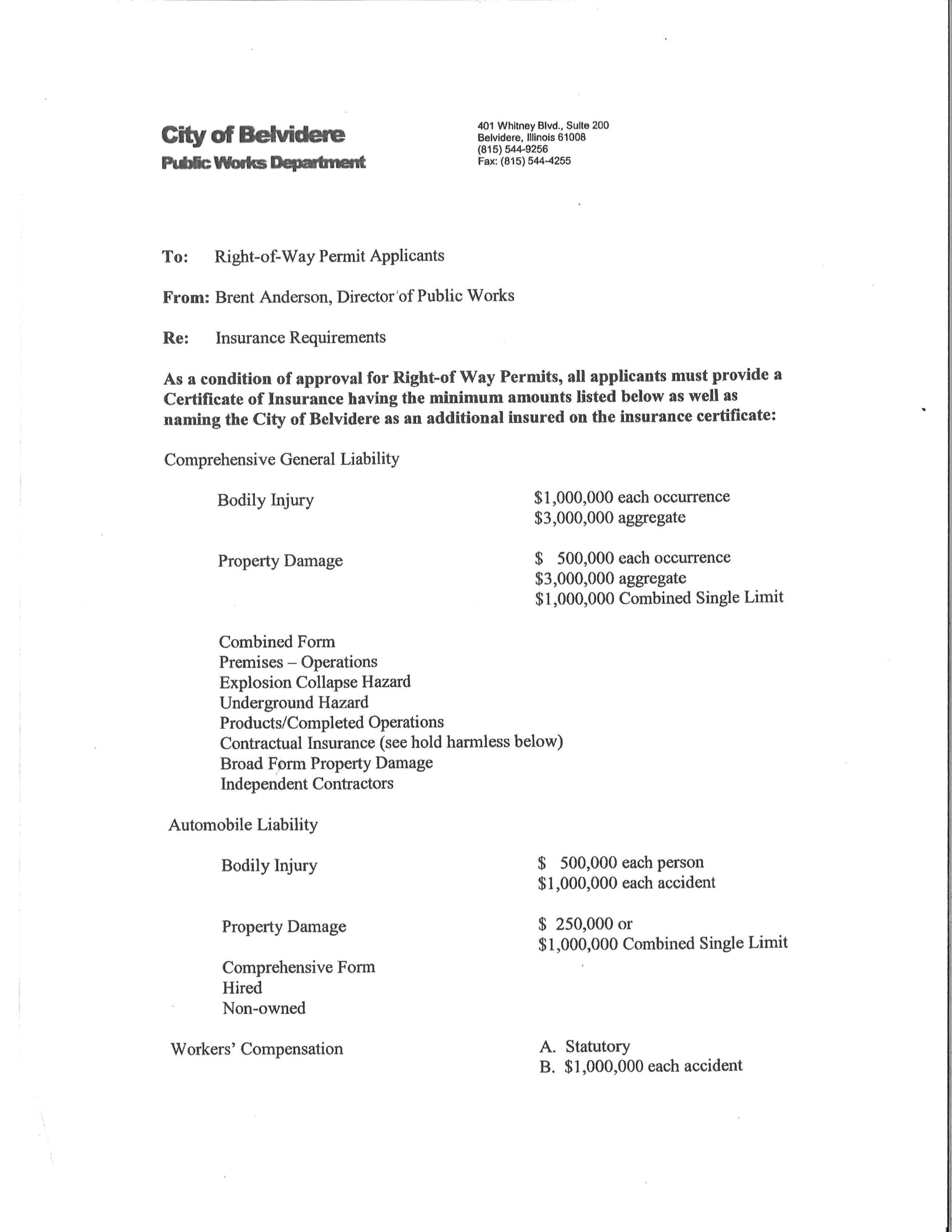 Right Of Way Permit - City of Belvidere
